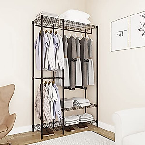 Serxis Heavy Duty Garment Rack for Hanging Clothes,Wire Metal Clothing Rack,Adjustable Portable Clothing Rack,Freestanding Open Wardrobe Organizer Rack,39.5"L x 15.75"W x 75.6"H Max Load 600LBS,Black
