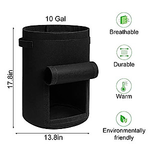Homyhoo Potato Grow Bags with Flap 10 Gallon, 4 Pack Planter Pot with Handles and Harvest Window for Potato Tomato and Vegetables, Black and Gray