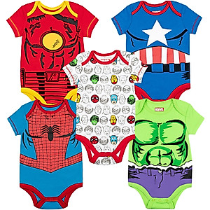 Marvel Baby Boys' 5 Pack Bodysuits - The Hulk, Spiderman, Iron Man and Captain America Multi 3-6 Months