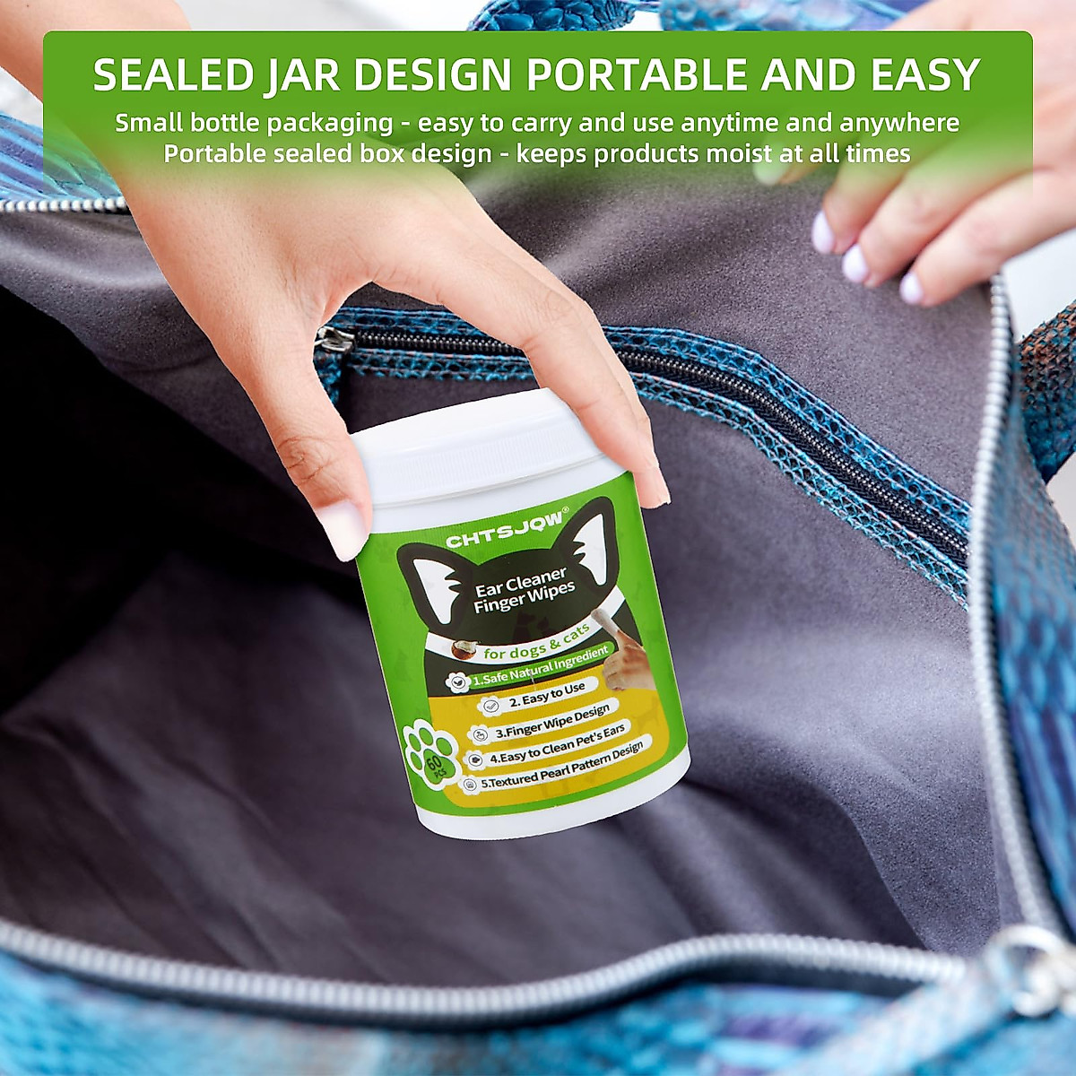 Ear Cleaner Finger Wipes, Dog and Cats Ear Cleaner 60 Counts, Dog Ear Wipes Reduce Earwax Buildup, Grooming Kit Care for Dogs and Cats, Dog Supplies Ear Cleaner Wipes Remove Dirt & Non-Irritating