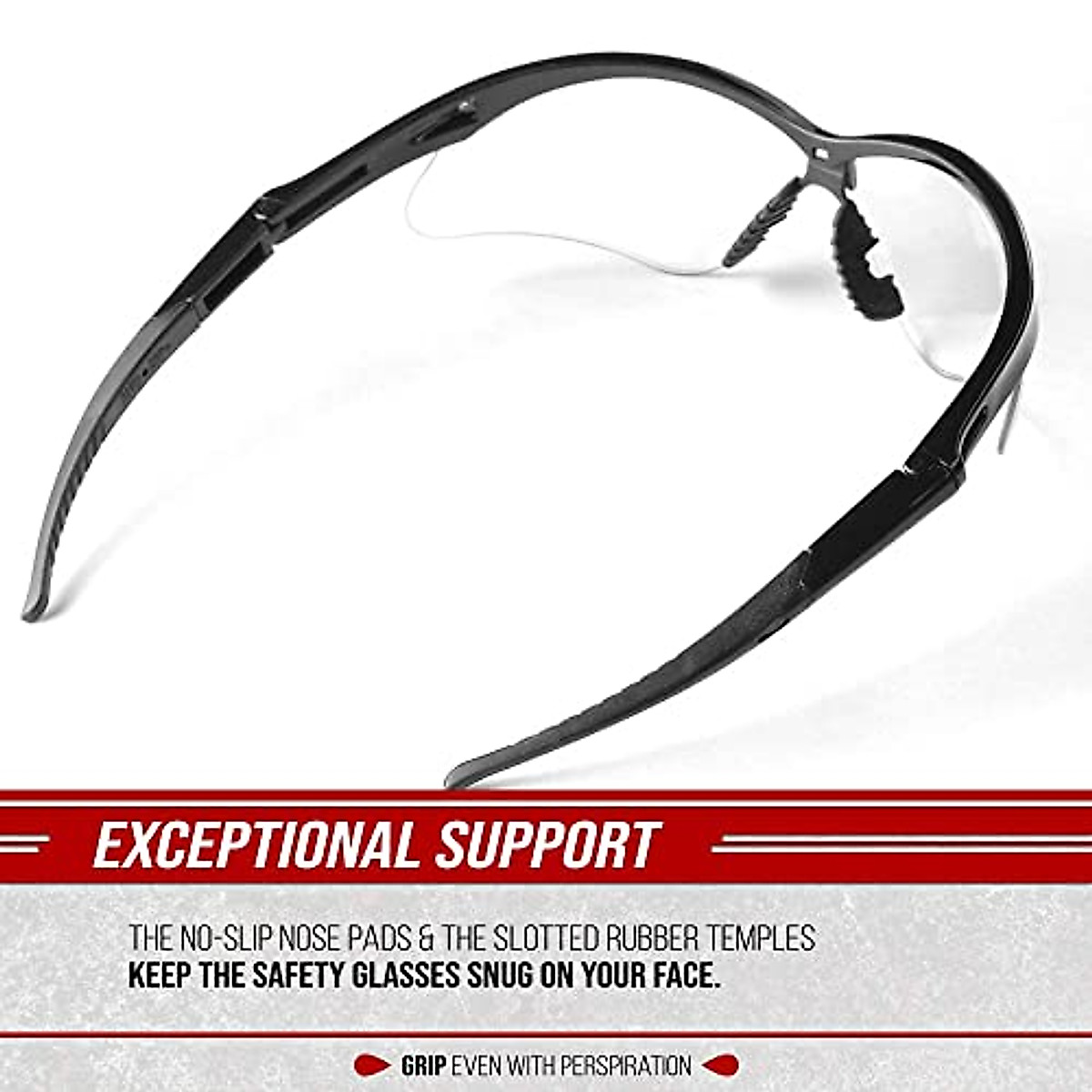 Optic Max Safety Glasses Scratch Resistant Lens Flexible Frame, 12 Pairs