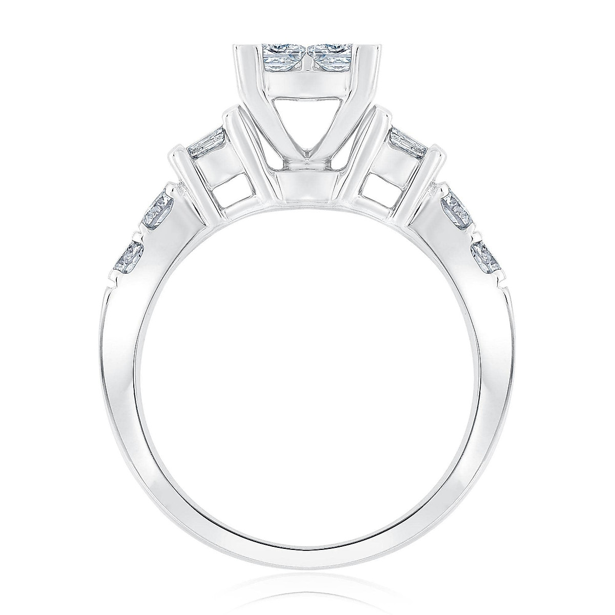 2ctw Princess Diamond Composite White Gold Engagement and Wedding Ring Bridal Set | Harmony Collection - Size 7