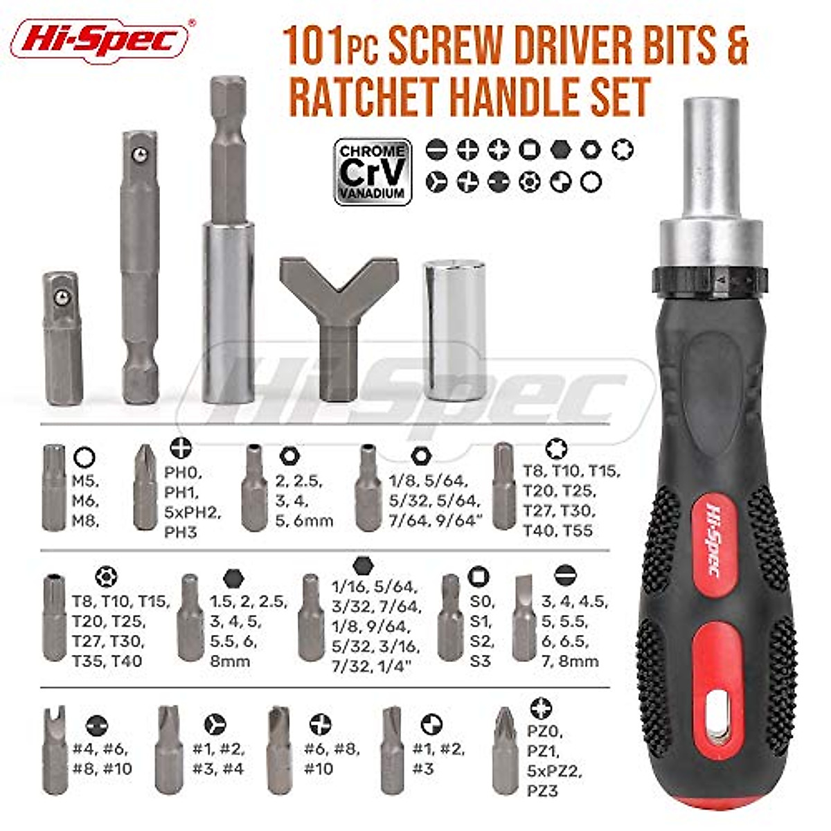 Hi-Spec 101pc Multi Bits Screwdriver & Ratcheting Handle Tool Set Kit. Complete 1/4” Hex Screwdriving with Tamper Proof Security Driver Bits