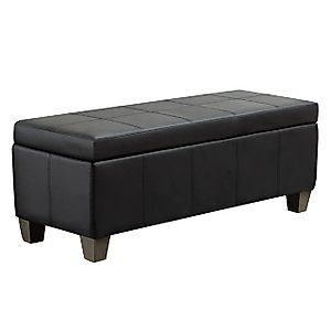 UDAX Black Faux Leather Ottoman with Storage, Rectangular Extra Long Storage Bench for Bedroom and Living Room