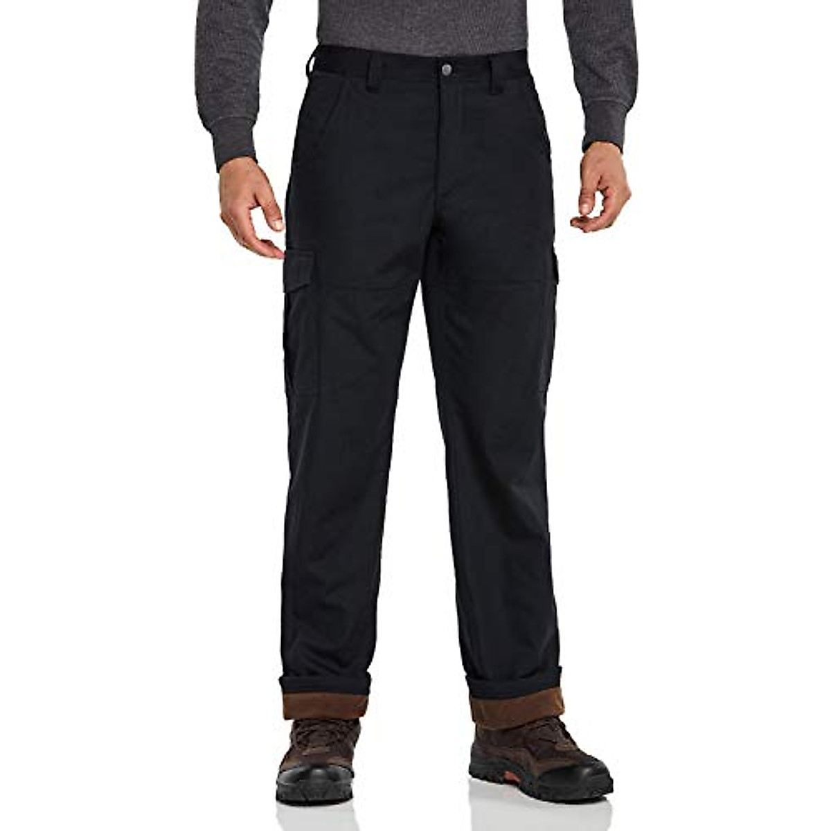CQR Men's Winter Tactical Cargo Pants, Thermal Fleece Lined Outdoor Snow Ski Hiking Work, Fleece Cargo Black, 30W x 30L
