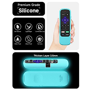 Roku Silicone Cover for Roku Voice Remote/Express 4K+/RCA1R(2022)/RCAL7R Remote Shockproof Protective Case for Roku Streaming Stick TC2-RCB7 Voice Remote Anti-Lost with Remote Loop(Glow Blue)