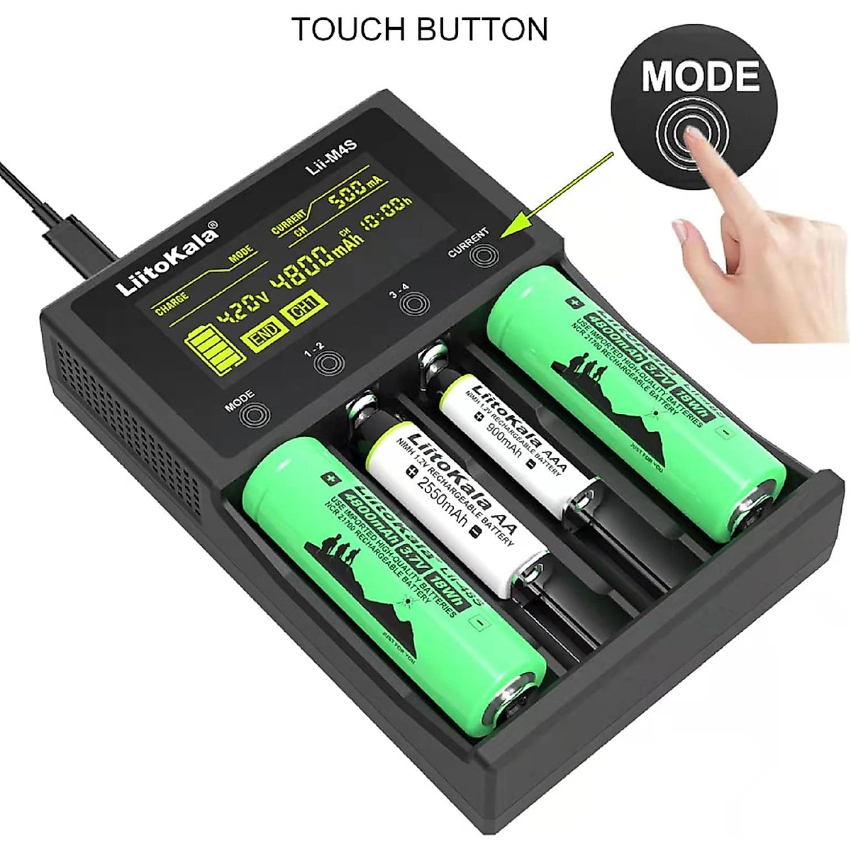LiitoKala Lii-M4S 18650 Battery Charger Smart Universal Charger LCD Display for 26700 18650 26650 21700 AA Touch Button LCD Display Test The Battery Capacity