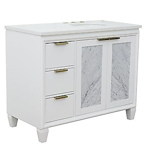 Trento 43" Solid Wood Vanity with Right Oval Sink in White Quartz Stone