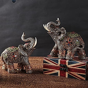 Elephant Statue, Lucky Elephant Statue Sculpture Wealth Figurine Gift Home Decoration (Rattan, Left)