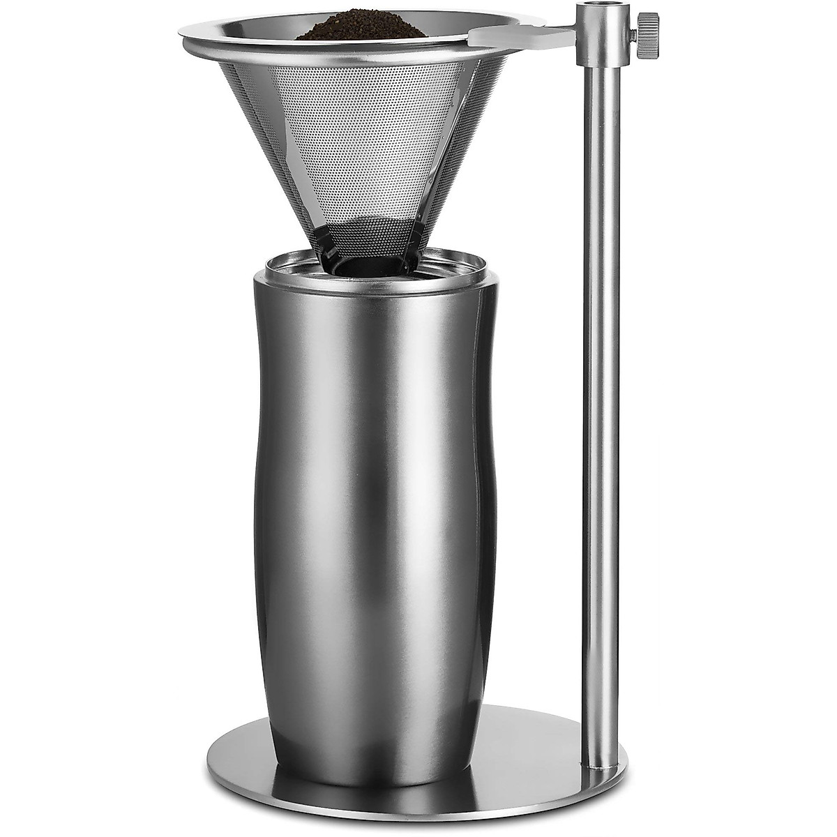 Gourmia GVD9320 Pour Over Stand Coffee Station - Freestanding Drip Coffee Stand with Reusable Stainless Steel Cone Filter - Make Coffee Directly into Mug, Cup or Thermos - Stainless Steel