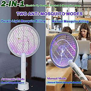 Amoszap Electric Fly Swatter Racket & Bug Zapper Racket, 2 in 1 Smart Mosquito Swatter with USB Rechargeable Base,with 4-Layer Safety Mesh,for Indoor and Outdoor