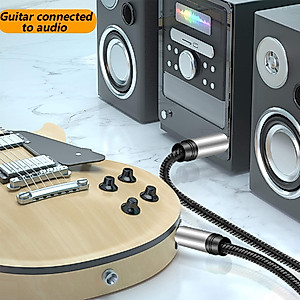 Jelly Tang 6.35mm Instrument Cable 3Ft,Silver Color Premium 6.35mm Mono Jack 1/4" TS Cable Unbalanced Guitar Patch Cords/Instrument Cable Male to Male with Zinc Alloy Housing and Nylon Braid(3Ft/1M)