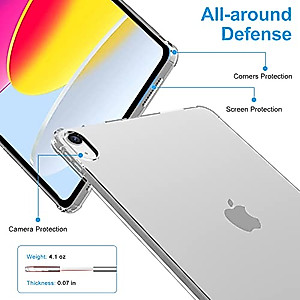 BAMCOO Clear Case for iPad 10th Generation 2022 - 10.9 inch Compatible iPad 10th Gen - Transparent Protective Shockproof TPU Gel Silicone Back Cover