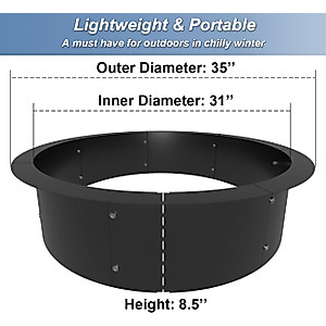 AnBaiMei Round Outdoor Fire Pit Ring Insert 31-Inch Inner 35-Inch Outer Diameter, Heavy Duty Metal Steel DIY Firepit Liner Campfire Rings for Outside Wood Burning Above or In-Ground, Black