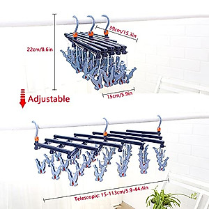 Clothes Drying Hanger with 29 Clips, Folding Plastic Socks Drying Rack, Foldable Portable Hanging Drying Rack Drip Hanger, Clothes Hangers for Drying Towels, Diapers, Baby Clothes, Underwear (Purple)