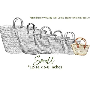 French Market Basket Bag | Handmade Moroccan Seagrass Baskets - Small (14x7) | Wicker Basket for Beach, Laundry, Toy, Blanket, Storage, Baby, or Picnic
