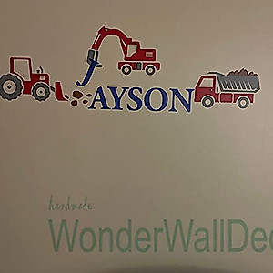 Talkkmywall Trucks Decal, Construction Trucks Decals,Excavator Mixer Sticker, Boys Room Wall Decor, Personalized Name With Trucks Wall Stickers