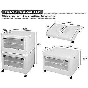SYMWAL Extra large bins with Lids, Folding Storage Box, Stackable Storage Bins , Storage Bins with wheels, Collapsible Outdoor Storage Bins,2 Packs 28Gal Storage Cabinet