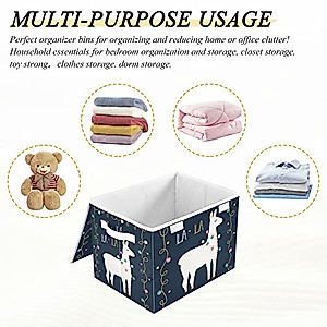 Christmas Llama Storage Bins with Lids for Organizing Lidded Home Storage Bins with Handles Oxford Cloth Storage Cube Box for Living Room