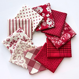 Lily Bella Fabrics Heirloom Red Fat Eighth Bundle (10 Pieces) by My Mind's Eye for Riley Blake (MME.HEIRLOOMRED.A.10FE)