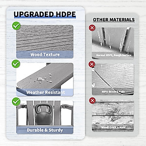 FUNBERRY Adirondack Chair,Plastic Adirondack Chairs,Wood Texture Fire Pit Chairs,Folding Adirondack Chairs,Composite Adirondack Chairs,Resin Adirondack Chairs with Cup Holder (Grey)