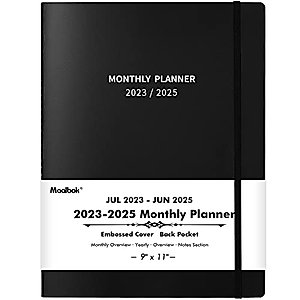 Monthly Planner/Calendar 2023-2025 - July 2023-June 2025, Monthly Academic Planner 2023-2025, 9" x 11", 2-Year Monthly Planner with inner Pocket, Flexible Embossed Cover, Elastic Closure, Great for Organizer