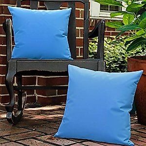 Lewondr Waterproof Outdoor Throw Pillow Cover, 2 Pack Solid PU Coating Throw Pillow Case UV Protection Garden Cushion Cover for Patio Sofa Couch Balcony 18"x18"(45x45cm) - Light Blue