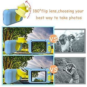 Kids Camera for Selfie with Flip Len for Boys Girls, Christmas Festival Birthday Gifts for Boys 3-12 Year Old, HD Digital Video Toddler Cameras Portable Educational Toy with 32GB SD Card(Blue)
