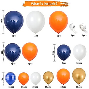 103 Pcs Balloon Arch Kit, Navy Royal Dark Blue Gold Orange Balloons Garland Kit, Metallic Chrome Latex Matte Balloons Different Size for Graduation Decorations Class of 2024 Thanksgiving Party Decor