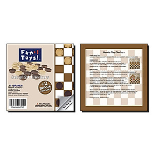 Fun+1 Toys! Classic Wood Checkers Stackable Pieces - Set of 26 Total Checkers Pieces in a Velvet Drawstring Storage Pouch. Each Piece 1.125-Inch Wide and in Brown/Natural Colors.