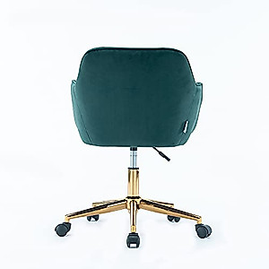 Home Office Task Chair with Velvet Fabric Material, Adjustable Height and 365 revolving, Swivel Shell Chair with Gold Metal Legs and Universal Wheels for Living Room, Bed Room and Office (Dark Green)