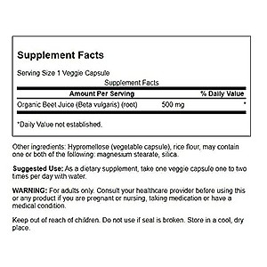 Swanson Made with Organic Beet Juice Freeze Dried 500 Milligrams 60 Veg Capsules (2 Pack)