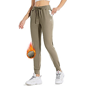 Willit Women's Fleece Lined Joggers Warm Pants Running Thermal Sweatpants Winter Athletic Hiking Water Resistant with Pockets Greige XS