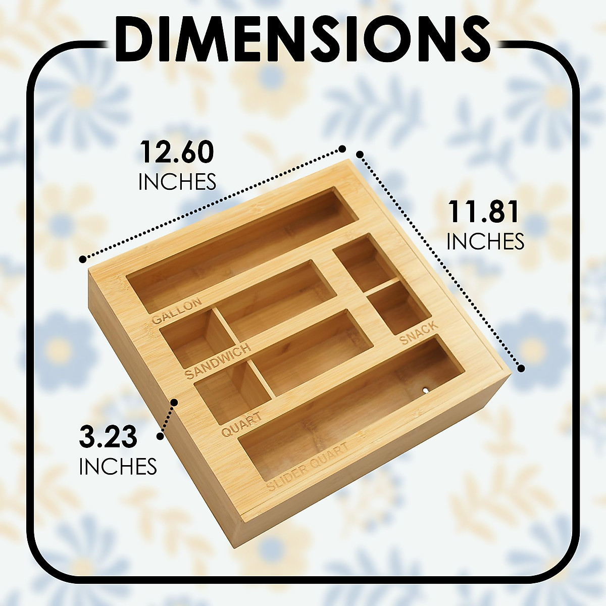 Bamboo Bag Storage Organizer + Bonus: 5 Reusable Bags and Labeling Stickers - Food Kitchen Pantry Holder for Bags, Baggies, and Storage Drawers