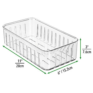 mDesign Plastic Kitchen Refrigerator Produce Storage Organizer Bin with Open Vents for Air Circulation - Food Container for Fruit, Vegetables, Lettuce, Cheese, Fresh Herbs, Snacks - Set of 2 - Clear