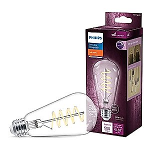 Philips LED Vintage Flicker-Free Clear Spiral ST19, Dimmable, Eyecomfort Technology, 500 Lumen, Soft White(2700K), 5.5W=60W, Title 20 Certified , E26 Base, 1-Pack (565838)