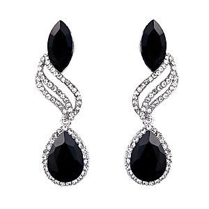 BriLove Silver-Tone Dangle Earrings for Women Wedding Bridal Fashion Crystal Hollow Leaf Teardrop Earrings Black