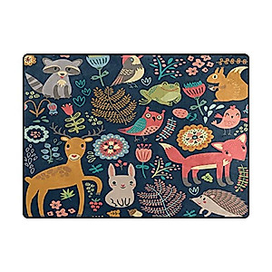 ALAZA Forest Owl Deer Hedgehog Fox Area Rug Rugs for Living Room Bedroom 7' x 5'