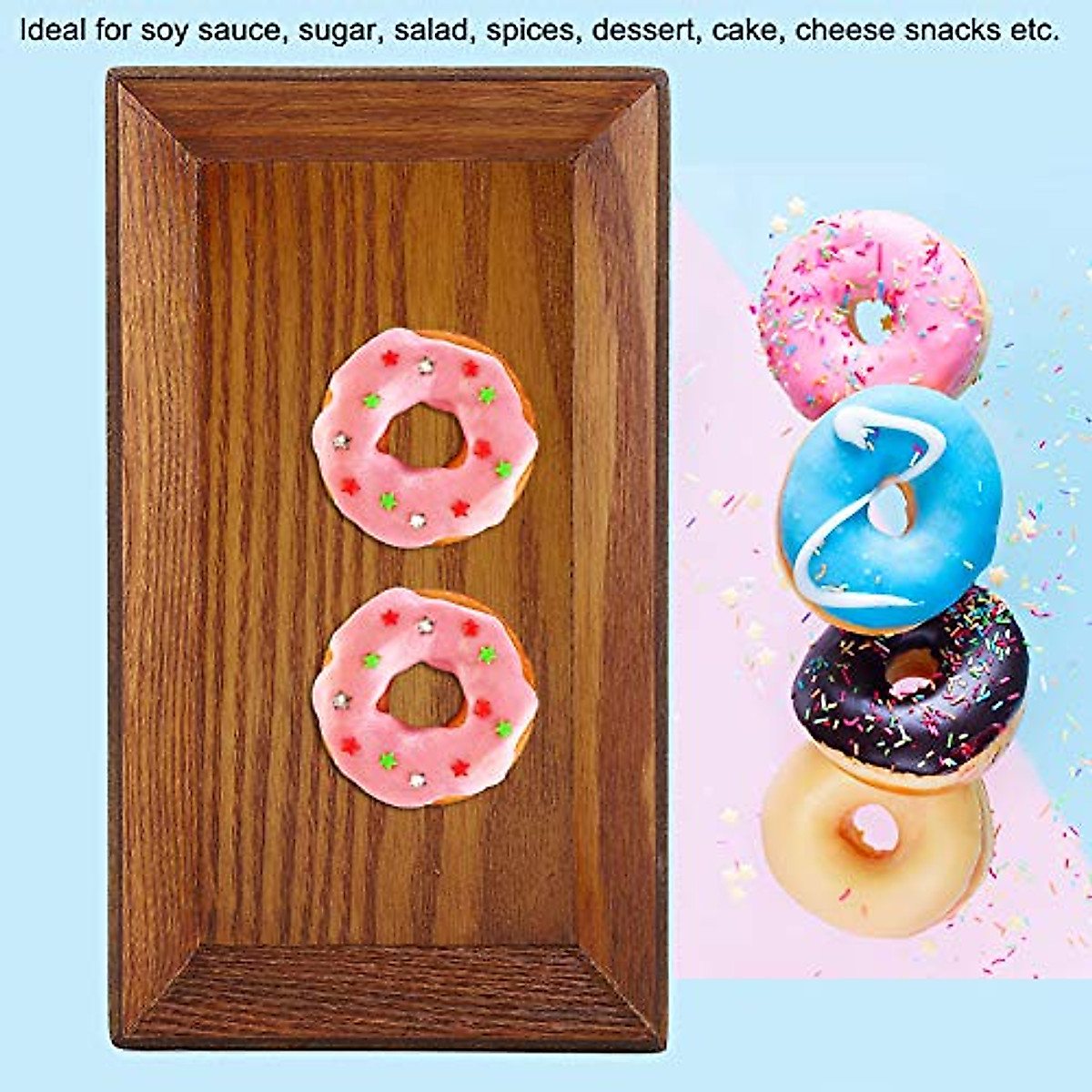 Wooden Serving Tray, Square Sushi Dish for Coffee Tables, Decorative Snack Tray for Serving Soy Sauce, Salt, Vinegar, Sugar, Spices, Dessert(21.5 * 11.5cm)