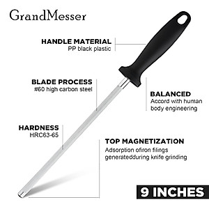 GrandMesser Butcher Knife, 10″ Bullnose Carving Knife & 9″ Sharpening Rod, Full Tang Ergonomic Handle Design, Forged High Carbon Steel, Premium Brisket Slicing Breaking Knife.
