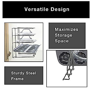 Smart Design Bakeware and Lid Storage Rack with 4 Compartment Dividers - Steel Metal Frame - Rust Resistant Finish - Cooking and Baking Pantry Organization - Kitchen 10 x 8 Inch - Charcoal Gray
