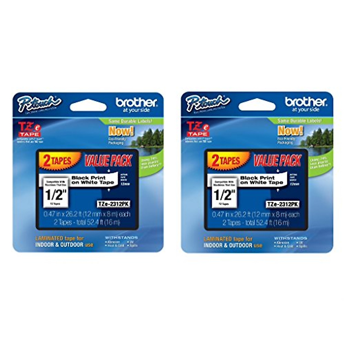 Brother TZe2312PK Laminated Black On White Tape 2-Pack (Total of 4 Tapes)