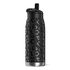 Hydrapeak Artisan 32oz Insulated Water Bottles with Straw Lids | Leak-Proof and Vacuum Insulated, Double Walled Stainless Steel Water Bottles Featuring Chic and Stylish Designs (Black Leopard)