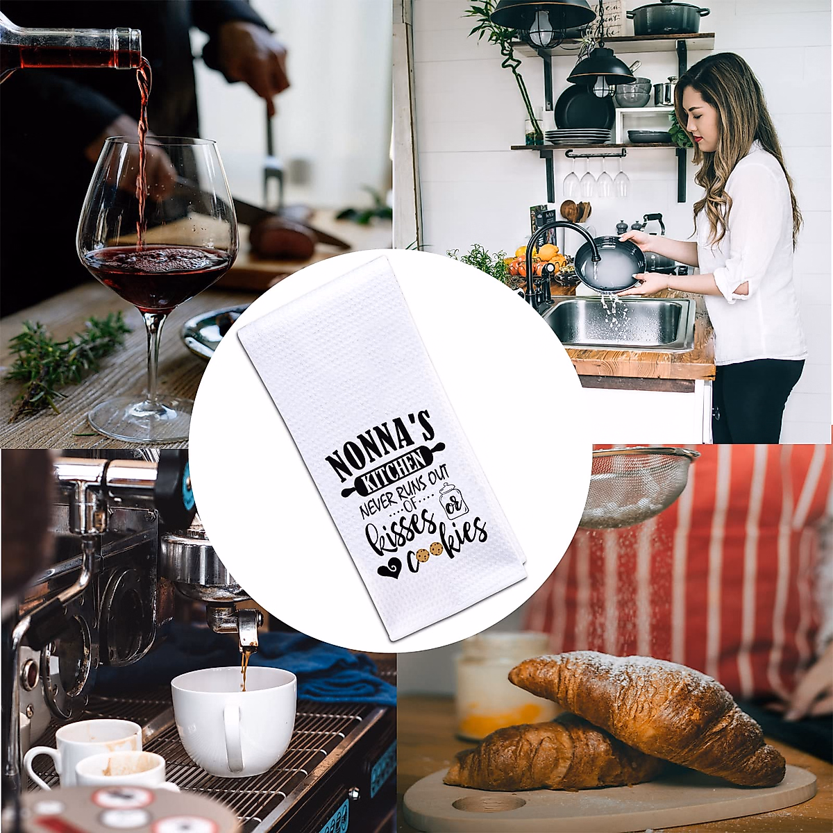 POFULL Nonna Gifts Grandma Nonna Kitchen Decor Nonna's Kitchen Never Runs Out of Kisses and Cookies Dish Towel (Nonna Towel)