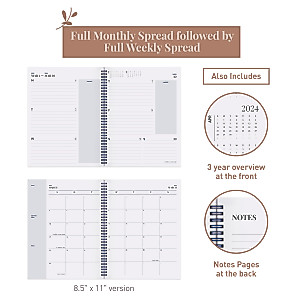 Rileys Planner 2024-2025 18-Month Academic Weekly Planner - Typographic Weekly & Monthly Agenda Planner, Flexible Cover, Notes Pages, Twin-Wire Binding (8 x 11 inch, Pink)