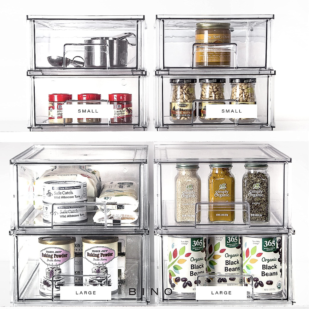 BINO | Stackable Storage Drawer | THE CRATE COLLECTION | Clear Storage Bins with Drawers for Pantry Shelf Organization and Storage | Fridge Organizer | Stackable Storage Bins for Organization | Large