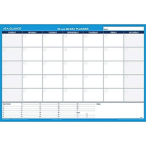 AT-A-GLANCE Wall Planner / Calendar, Undated, Erasable, 30/60-Day, 36 x 24, White/Blue (PM233-28)