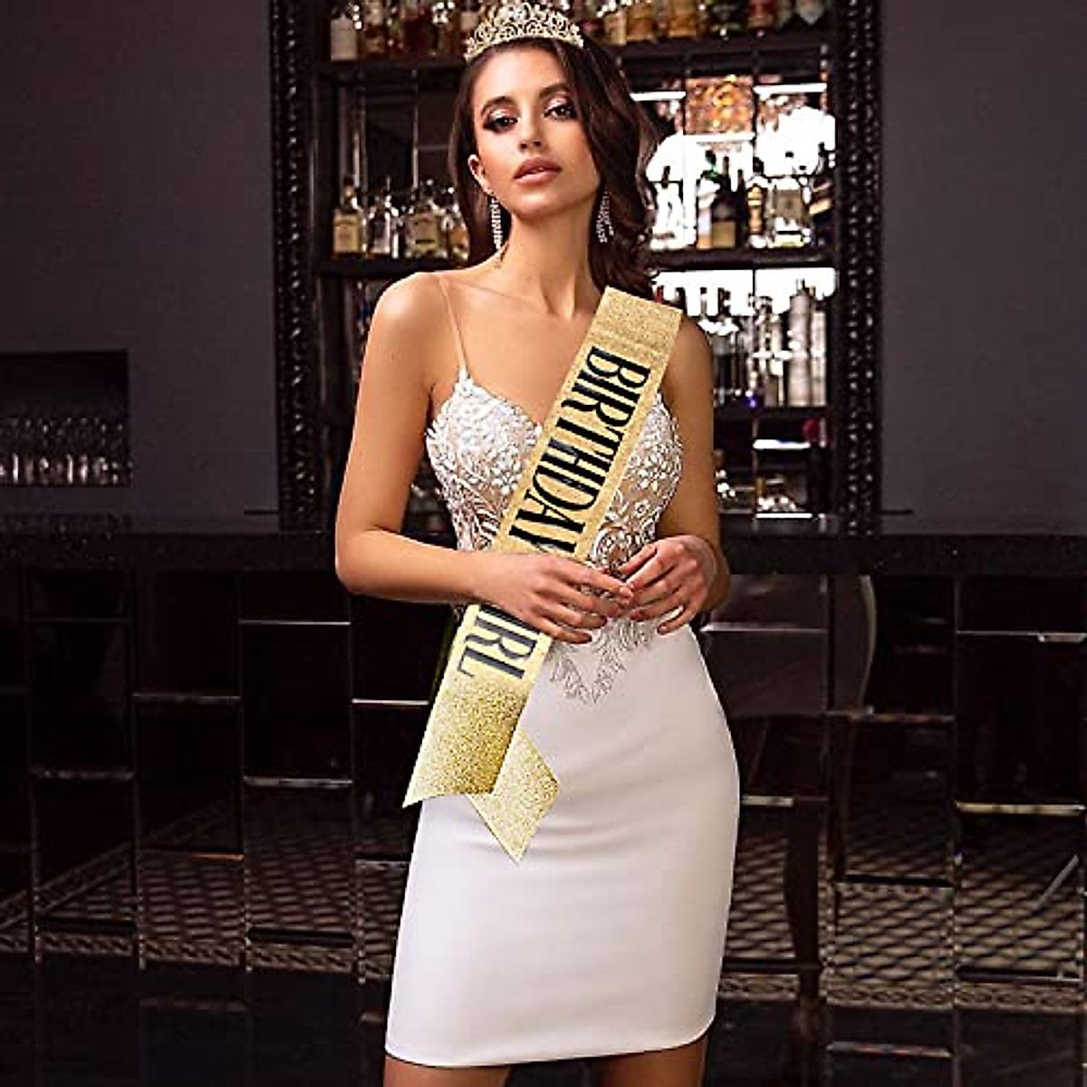 Aprince Birthday Crown & Birthday Girl Sash Set, Rhinestone Tiaras and Crowns for Women Girls Gold Tiara Birthday Gold Sash Princess Tiaras Queen Crowns for Birthday Prom Photoshoot