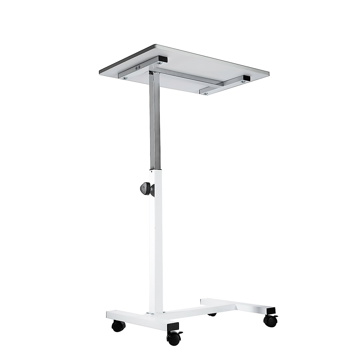 Seville Classics Solid-Top Height Adjustable Mobile Laptop Computer Desk Cart Ergonomic Home Office Stand Rolling Table, Overbed (23.6"), White