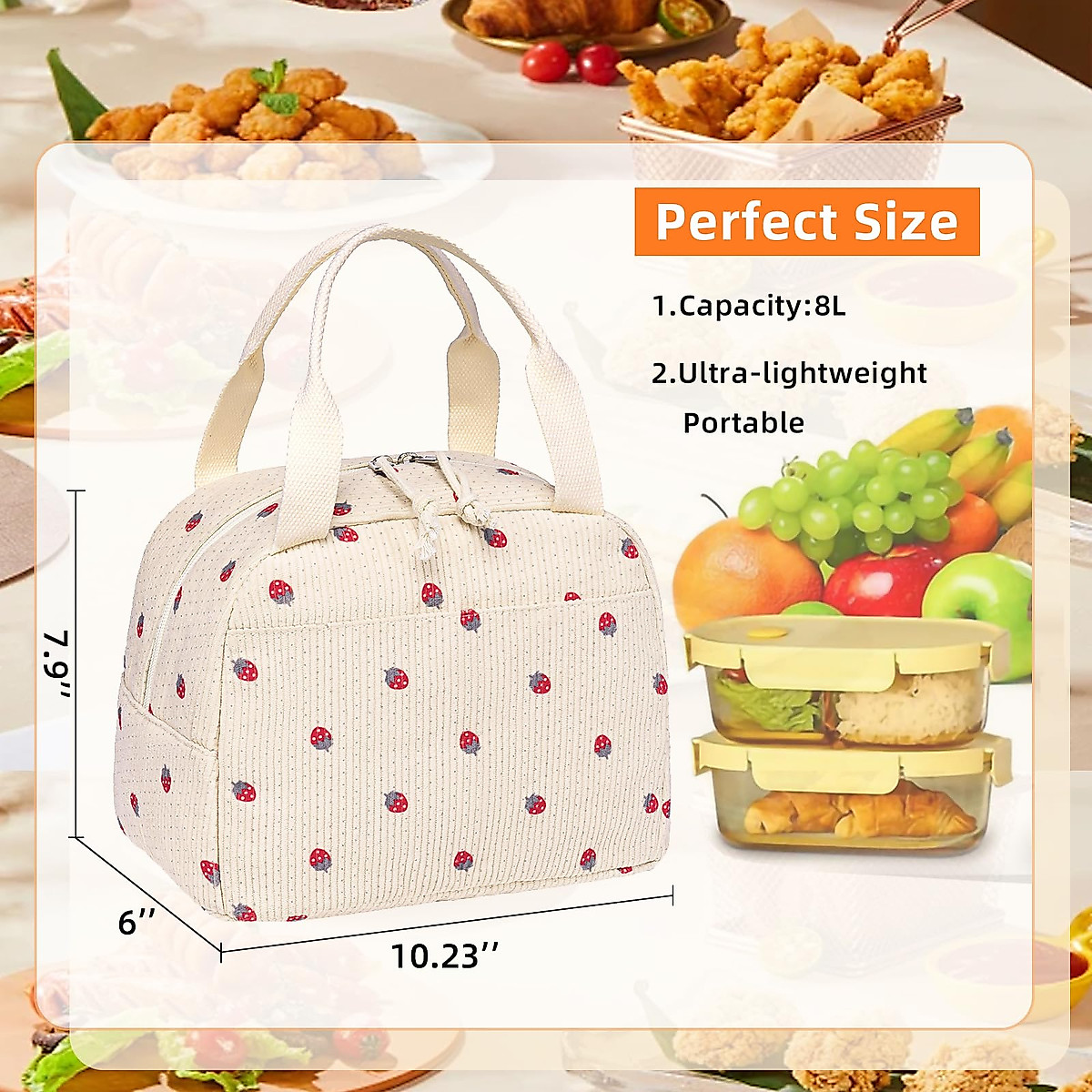 LEDAOU Lunch Box for Women Insulated Lunch Bag Corduroy Lunch Tote Bags Leakproof Cooler Lunch Case for Travel Work Picnic